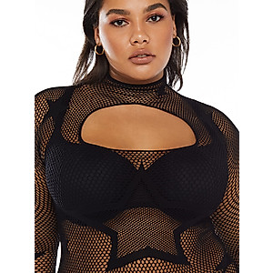 Savage X Fenty, Women's, Shining Star Long-Sleeve Teddy with Keyhole, Caviar, Missy