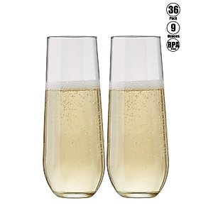 36 piece Stemless Unbreakable Crystal Clear Plastic Wine Glasses Set of 36 (9 Ounces)