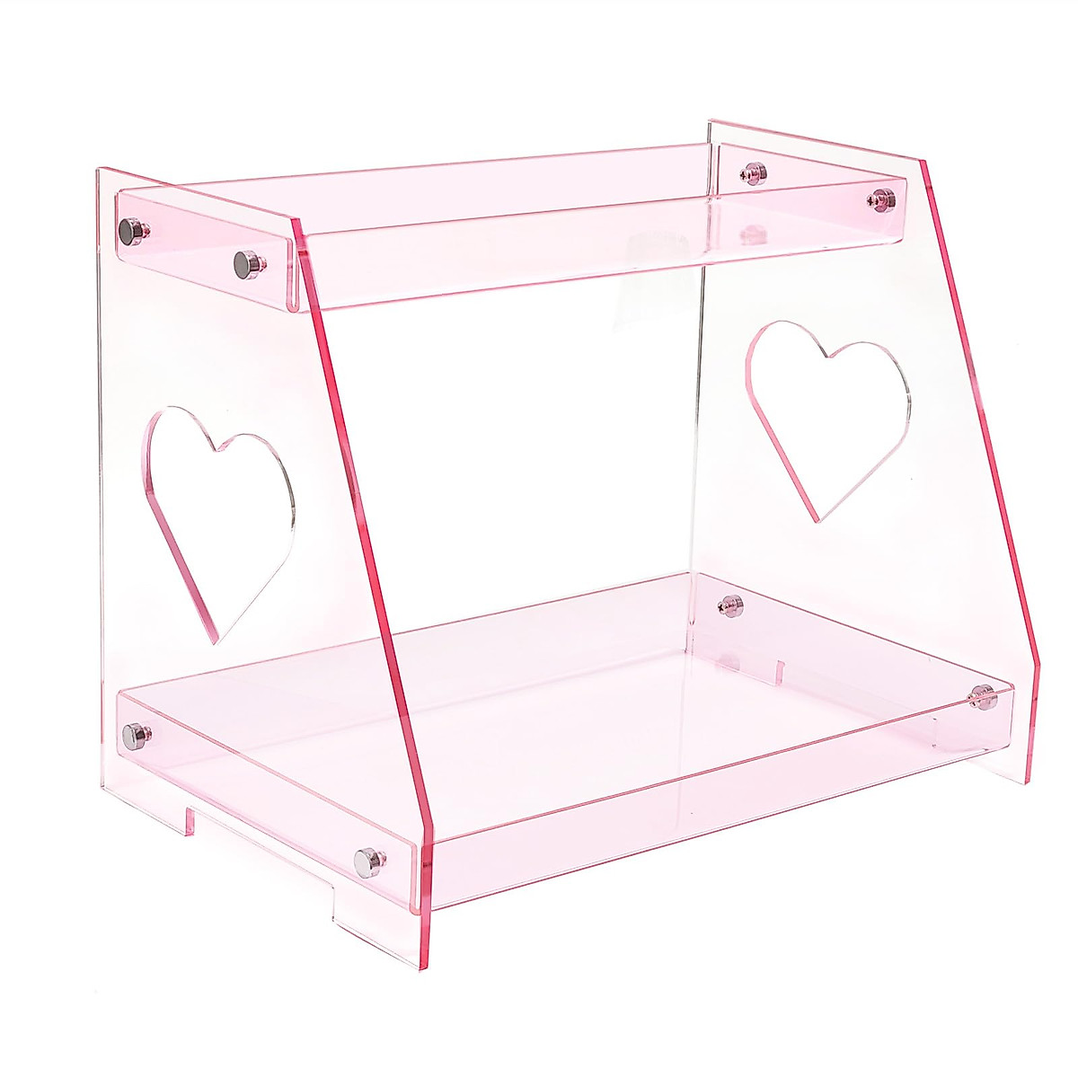 ROYALITA 2 Tier Pink Heart Bathroom Countertop Organizer Display Shelf, Acrylic Tray Vanity Perfume Storage Skincare Organizer for Counter, Cute Bathroom Sink Cosmetic Organizer Shelf