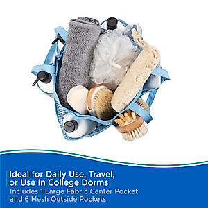 Kenney KN61579 Portable 7-Pocket Mesh Shower Tote/Shower Caddy for Toiletries and Personal Care Organization for College Dorms, Gym, Beach, or Travel, Blue