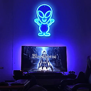 Rosnek Neon Light Alien LED Sign,Light Up Sign with Durable Acrylic Panel,Neon Signs Cool Novelty Night Light USB for Bedroom,Room,Wall,Bar,Party,Teenage Birthday’s Gift