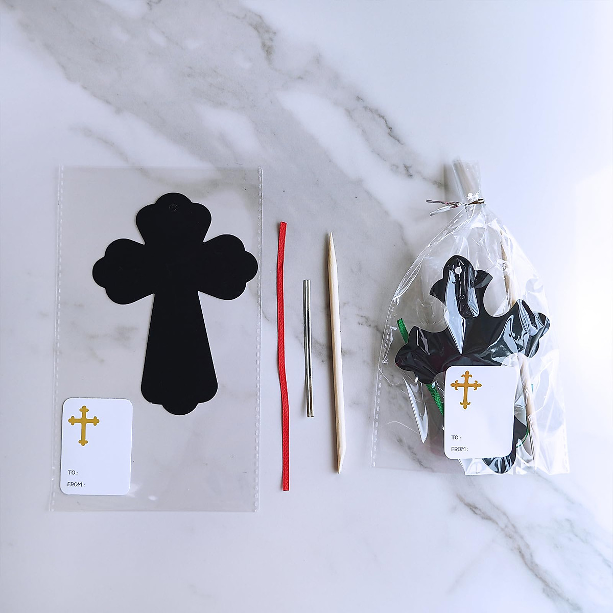 Winlyn 72 Sets 6 Styles Magic Color Scratch Cross Ornaments Craft Kits Rainbow Scratch Art Sets Scratch Paper Crosses with Scratching Tools for Kids Classroom VBS Sunday School Religious Activities