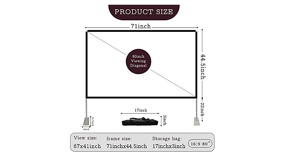 Portable 80" Projector Screen with Stand - HD 4K Indoor/Outdoor