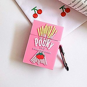 BONTOUJOUR Case for AirPods 1/2, Creative Funny Strawberry Flavor Finger Biscuit Box Shape Case, Stylish Silicone Earphone Protection Skin for AirPods 1/AirPods 2+Hook -Pink