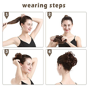 BARSDAR 100% Human Hair Bun Extension - Human Hair Messy Bun Hairpieces Brown Hair Bun Extensions for Women - Real Human Hair Bun Natural Hair Bun Scrunchies Updo Chignons Daily - Dark Brown