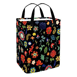 Flowers and Leaves Print Collapsible Laundry Hamper, 60L Waterproof Laundry Baskets Washing Bin Clothes Toys Storage for Dorm Bathroom Bedroom