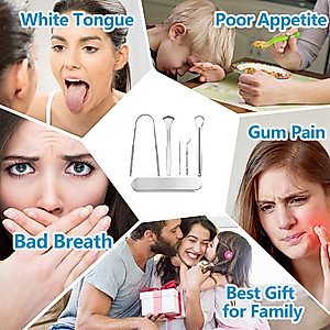 Metal Tongue Scraper For Adults,Stainless Steel Tongue Scrapers,Oral Care Kit Tongue Cleaner Tongue Scraper With Case,3 Pack Tongue Scraper Cleaner and 2Pack Mini Dental Pick.