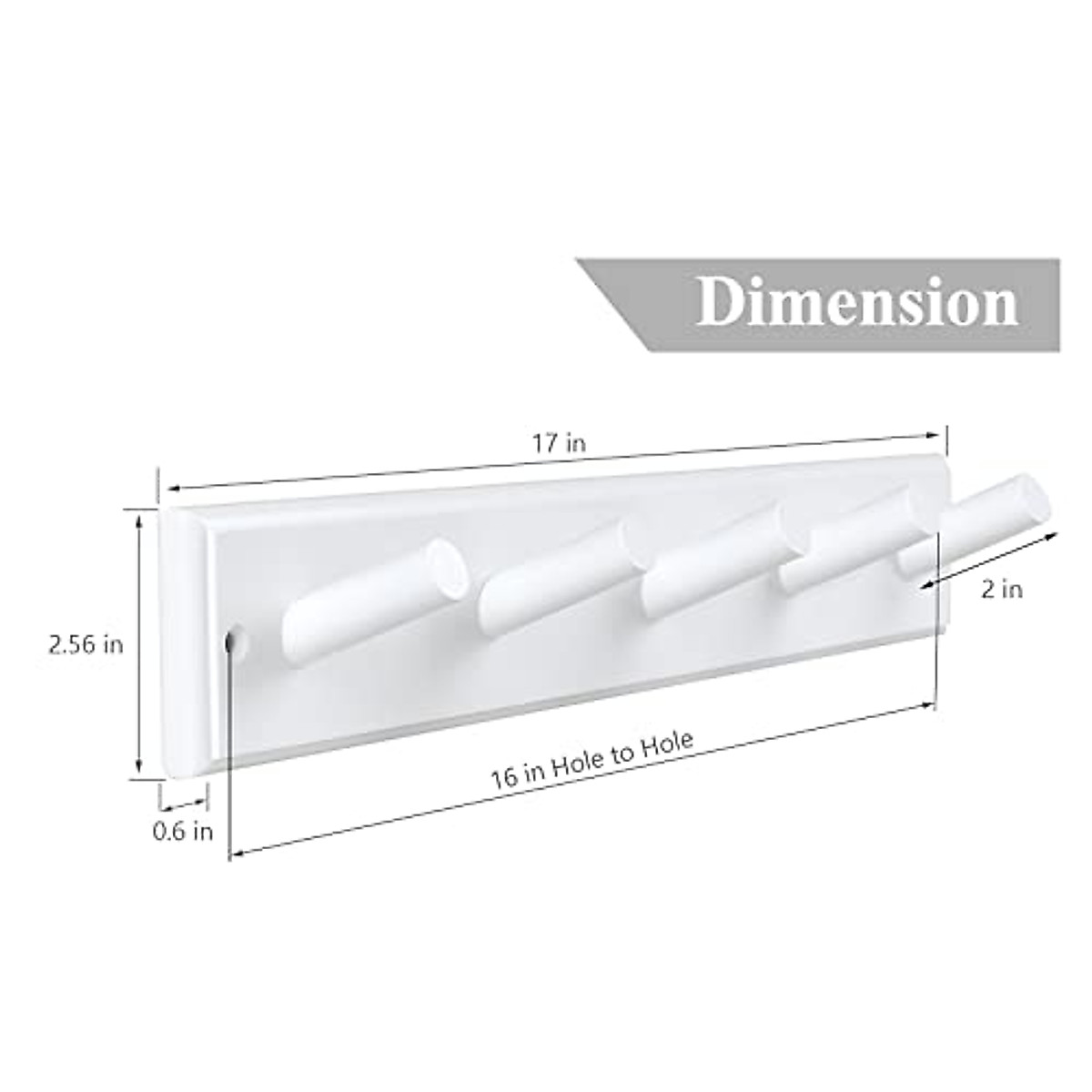 horkmous 2PCS Coat Rack Wall Mount, 5 Pegs Wood Coat Hook Wall Hanger, 17 Inches Wall Mounted Coat Rack for Hanging Towels, Hats, Backpacks, Clothes, Keys(White)