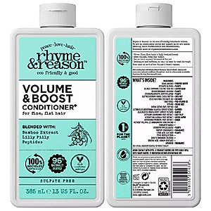 RR Hair Rhyme & Reason Volume and Boost Shampoo and Conditioner SET. 13 Fl Oz. Bottles. Blended with Bamboo Extract, Lilly Pilly, & Peptides. Adds Volume and Body.