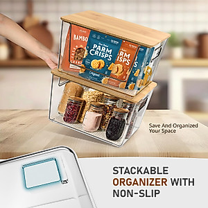 Stackable Storage Bin for Pantry Front Open & Enclosed Sets, Kitchen Counter Organizer Basket for Potato, Onion, Garlic, Fruit, Vegetable, Produce, Clear Plastic Storage with Lid&Handle(2+2Sets)