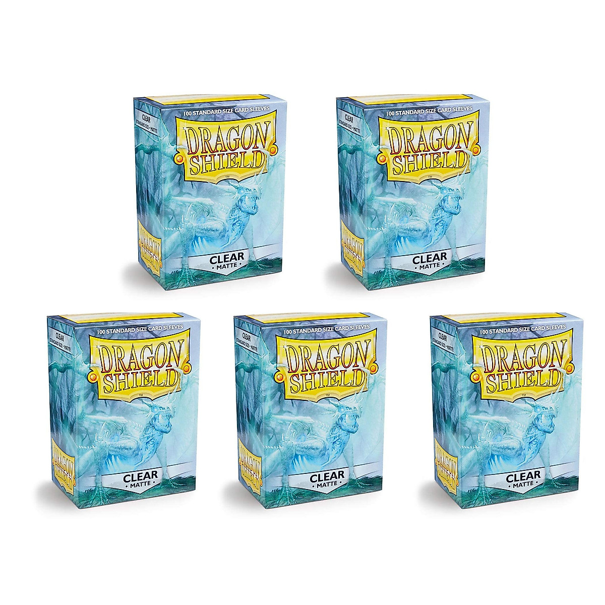 5 Packs Dragon Shield Matte Clear Standard Size 100 ct Card Sleeves Value Bundle!