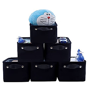 FENQDOOU Velvet Storage Bins, Storage Baskets with Sturdy Handles, Collapsible 6 Pack Storage Box Suitable for Home, Closet, Office, Nursery ,Shelf, Toys 12.2x8.2x6.2 inches(Black)
