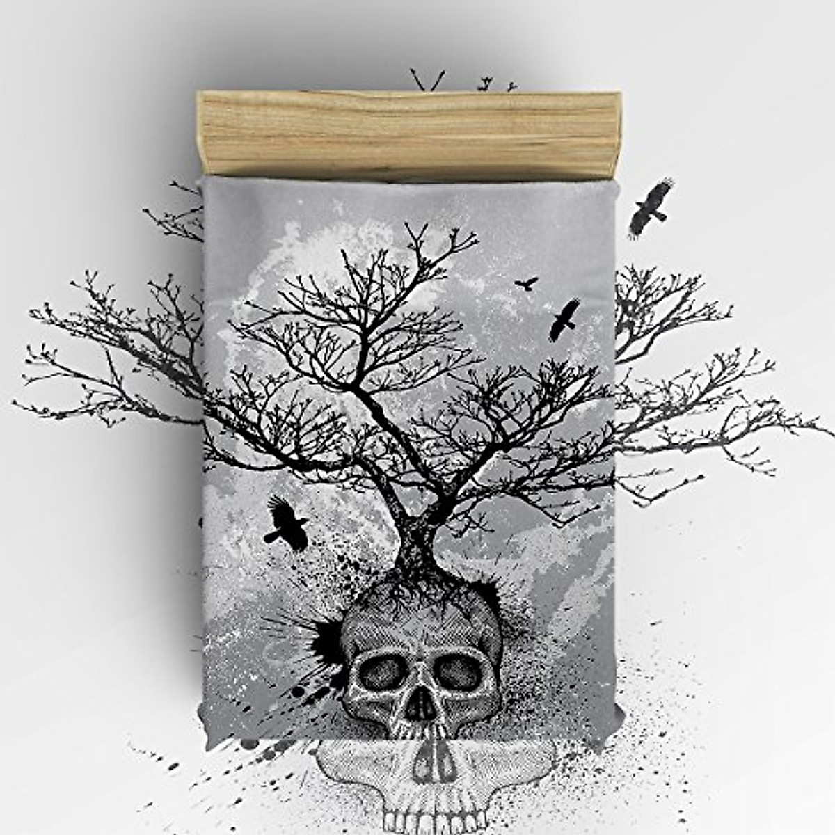 SIGOUYI Lightweight Fleece Blankets Reversible Throw Cozy Plush Microfiber All-Season Blanket for Bed/Couch - Throw 40x50 Inch, Skull Tree Grey