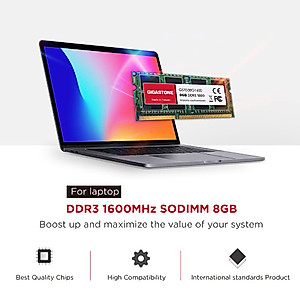 【DDR3 RAM】 Gigastone Laptop RAM 8GB DDR3 8GB DDR3-1600MHz PC3-12800 CL11 1.35V 204 Pin Unbuffered Non ECC SODIMM for Notebook Laptop Memory Module (Laptop ONLY)
