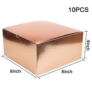10 Pack Gift Boxes Rose Gold 8x8x4 Inches, Bridesmaid Proposal Gift Box Set with Ribbon，Paper Gift Box with Lids for Wedding Present, Cupcake Boxes, Birthday Party Favor, Engagements and Christmas