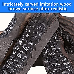 vchin Gas Fireplace Logs, 10 Piece Ceramic Logs for Fireplace and Fire Pit, Heat Resistant Realistic Logs, Stackable Fake Logs Set - Gas, Propane, Electric Fireplace Indoor Insert