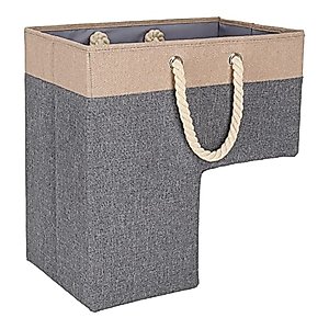 SAM AND MABEL Stair Basket for Stairs - Stair Baskets for Carpeted and Wooden Stairs, Collapsible Staircase Basket, Stair Step Basket Storage Organizer for Office and Home Decor (Soft Beige and Gray)
