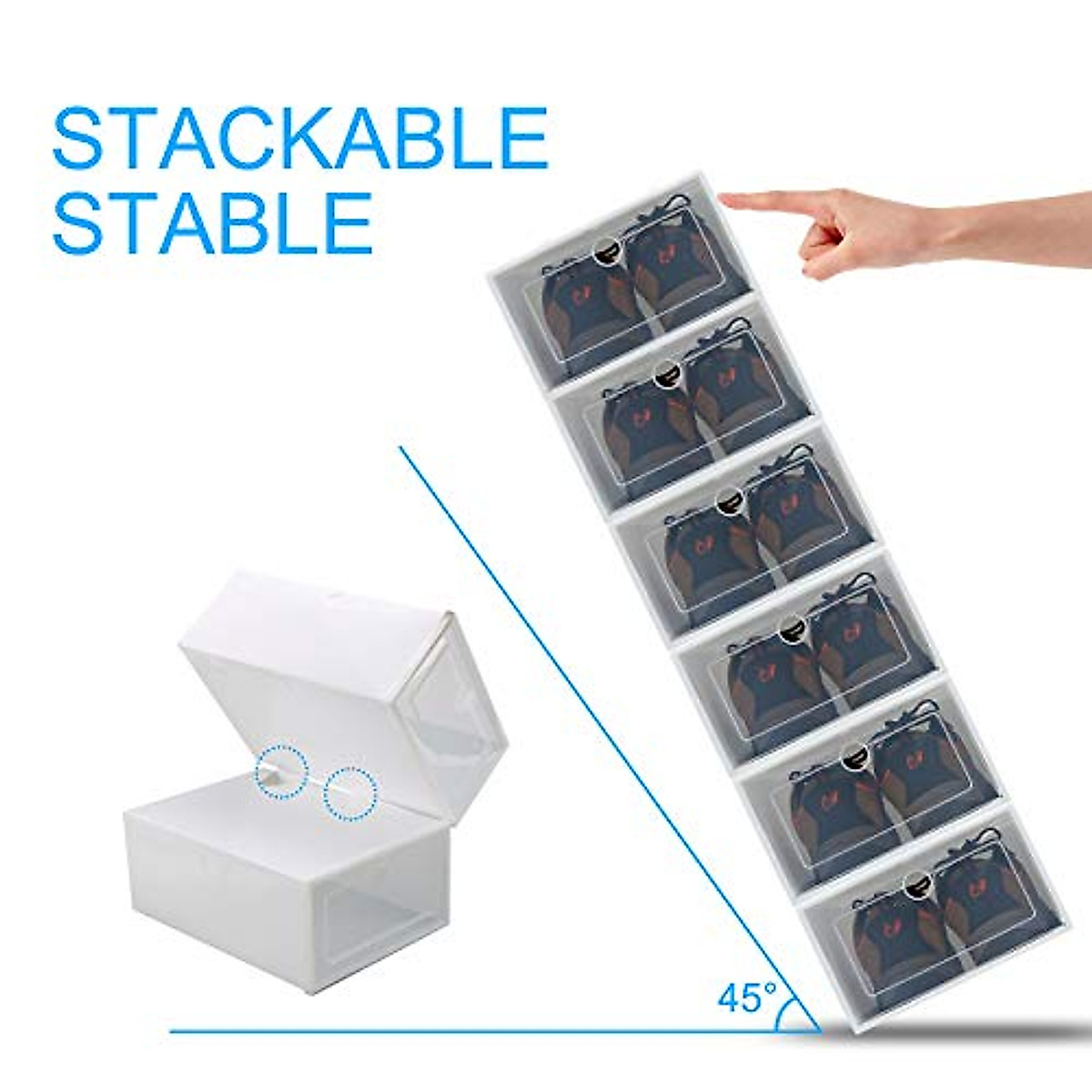 SHNORM Transparent Shoe Storage Box - Folding Large Size Cabinet Unit Easy Assembly, Stackable Shoe Storage Box with Lid for Women/Men (24/12/6Pcs) (#2:24Pcs with Lid, White)