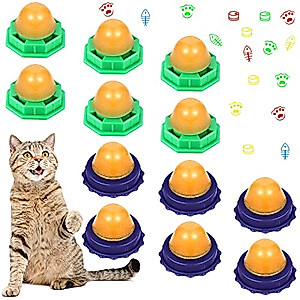 Tinideya 12 Pieces Cat Snacks Candy Ball Cat Licking Sugar Energy Ball Edible Catnip Balls Toy Kitten Sweet Ball Solid Candy for Cat Kitten (Green, Blue)