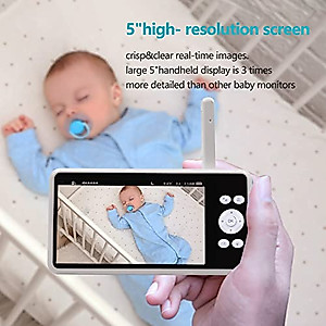 Sebikam Baby Monitor,5''LCD Display,Pan-Tilt-Zoom Video Baby Monitor with 1080P Camera and Audio, Night Vision, Two Way Talk,Temperature,5 Lullabies and 1000ft Range No WiFi for Baby/Elderly