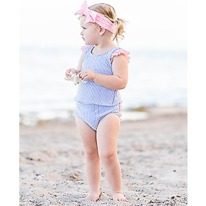 RuffleButts® Girls Pink Polka Dot Swim Bow Headband - One Size