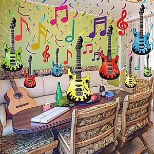 30 Pieces Music Party Decorations, Colorful Music Note Guitar Sign Foil Hanging Swirls Ceiling Streamers for Music Concert Theme Birthday Party Guitar Rock Music Birthday Wedding Party Supplies