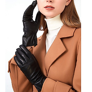 ZLUXURQ Luxury Italian Soft Leather Gloves for Women in Black - Genuine SheepSkin Leather Women’s Cold Weather Gloves Cashmere Lined