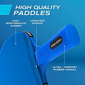 PRO SPIN All-in-One Portable Ping Pong Paddle Set | Ultra-Comfort Paddles | Table Tennis Set | Retractable Ping Pong Net (Up to 72" Wide) | 3-Star Balls | Storage Case | Game Table | Gift