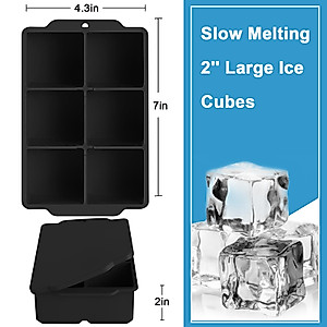 Large Ice Cube Tray with Removable Lid, Big Silicone Square Ice Cube Mold Reusable and BPA Free for Whiskey Cocktail Bourbon Soups Frozen Treats, Stackable Flexible Safe Ice