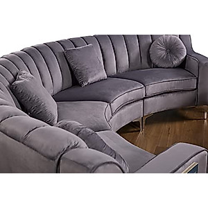 Legend Furniture Velvet Modular sectional Curved Round-Shaped Semi-Circular for Living Room Big Couches Sofas, 142", Grey