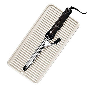 mDesign Silicone Heat-Resistant Hair Care Styling Tool Mat for Curling or Flat Irons, Straighteners on Bathroom Countertop, Raised Edges, Non-Slip, Waterproof, Small, Linelle Collection, Cream