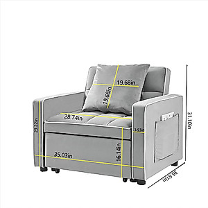 Zenaha Modern Style 3-in-1 Sofa Bed Chair with Adjustable Backrest and Recliner Convertible Sofa Bed Multifunctional Single Sofa Bed for Adults