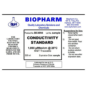 Conductivity Calibration Standard 3-Pack — 500 mL (1.06 Pint) Each: 1,000 μS, 10,000 μS and 100,000 μS