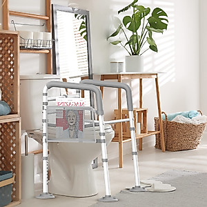 Agrish Stand Alone Toilet Safety Rail - Adjustable Width & Height Fit Any Toilet, Medical Toilet Frame for Elderly Handicap Disabled, Folding Handrails