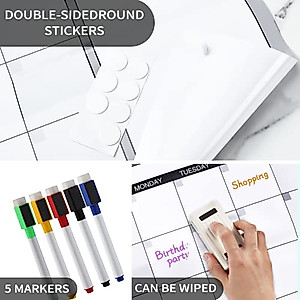 Large Wall Calendar Undated - Dry Erase Calendar for Wall，35.8 '' X 31.8 '' - Four Monthly Dry Erase Reusable Wall Planner - Includes 8 Sticker Dots and 5 Whiteboard Markers