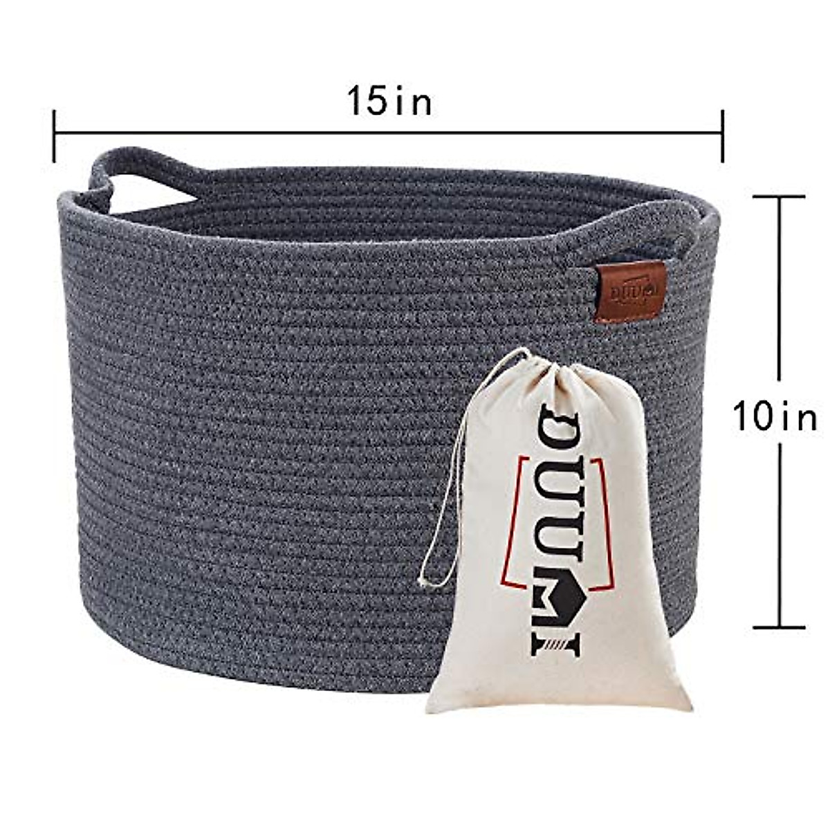 Rope Baskets Extra Large Storage Baskets Cotton Rope Woven Nursery Bins (15"x10", Dark gray)