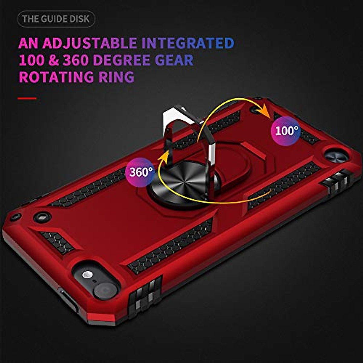 ULAK Compatible with iPod Touch 7 Case/iPod Touch 6 Case with 2 HD Screen Protectors, Hybrid Rugged Shockproof Cover with Built-in Kickstand for iPod Touch 7th/6th/5th Generation (Red)