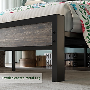 LUXOAK King Size Bed Frame, Platform Bed Frame with 2-Tier Storage Headboard and Charging Station/No Box Spring Needed/Noise Free/Industrial/Rustic Grey