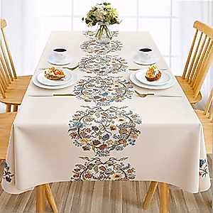 AIRCOWRIE Waterproof Vinyl Tablecloths, Heavy Duty Oil Proof Spill Proof Plastic Table Cloth, Wipe Clean PVC Table Cover for Spring Indoor and Outdoor Use (Embroidery Flower, 54”×108”, Rectangle)