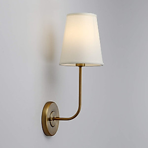 Pathson Set of 2 Rustic Wall Sconces with Light-Yellow Fabric Shade Not Pure White, Bathroom Vanity Lights Modern Wall Sconce Lighting for Bedroom Living Room (Antique)