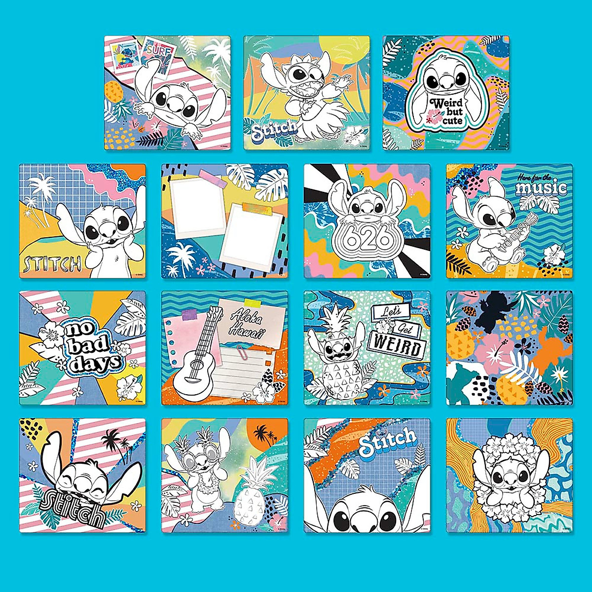 Fashion Angels Disney Stitch Color & Collage Design Set - 15 Colorable Lilo and Stitch Posters - Add Your Own Designs with 7 Included Sticker Sheets - Ages 8 and Up