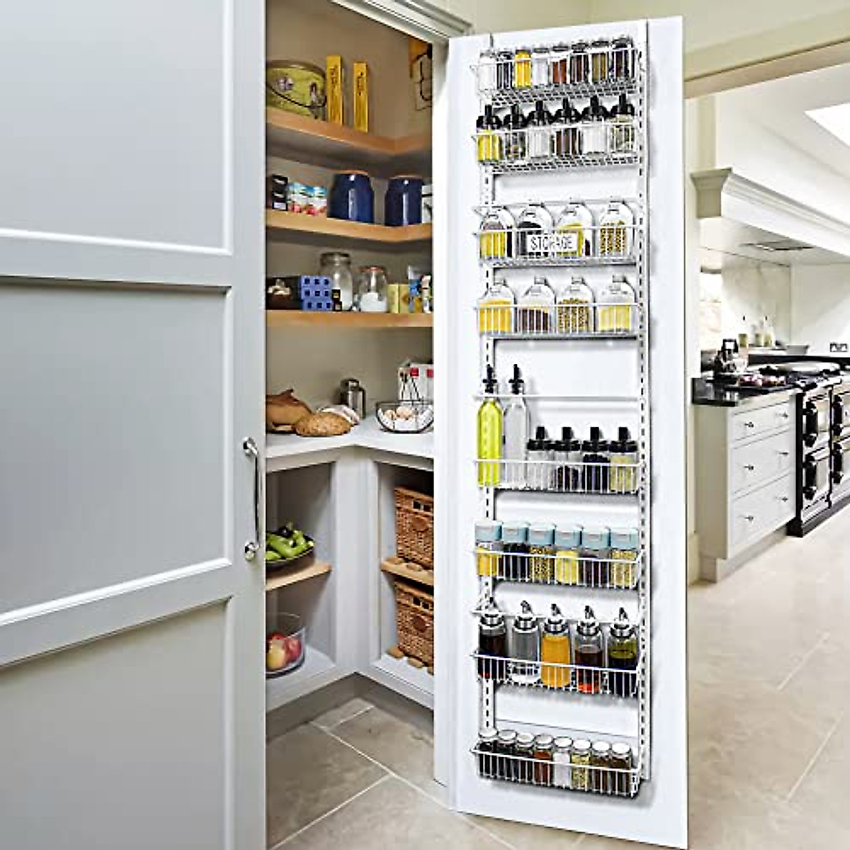 Aconfei Over The Door Pantry Organizer, 8-Tier Pantry Door Organizer Rack, Wall Mounted Heavy-Duty Metal Spice Rack for for Kitchen, Bathroom, Bedroom and Storage Room