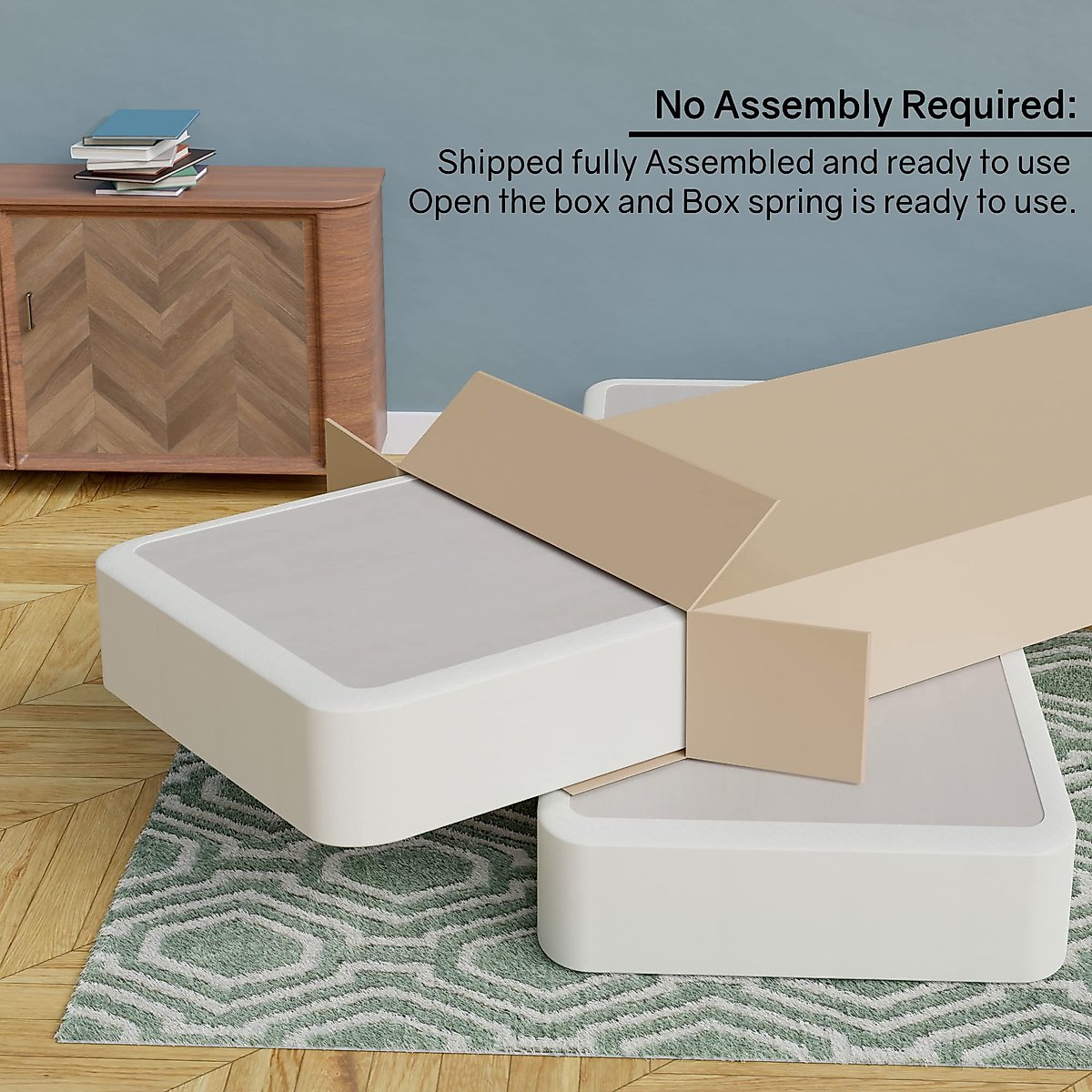 Spring Solution Solution, 4-Inch Sturdy Split Box Spring for Mattress Support-Durable and Fully Assembled, Natural Wood Foundation, White, King Size