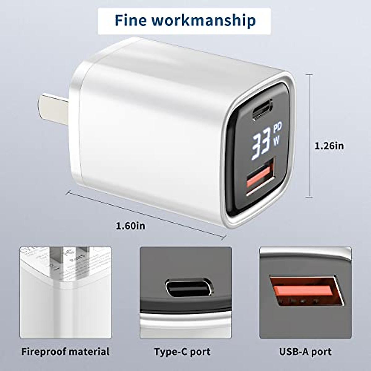 33W USB C Wall Charger, HOMELYLIFE USB Charger Block with Digital Display, PD+QC 3.0 Fast Charger, Dual Port USB Charger for iPhone 14/13/Pro Max,Samsung,Galaxy,Pixel,iPad,Laptop etc