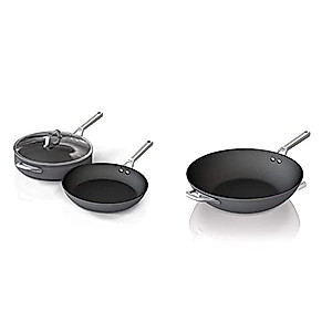 Ninja C33000 Foodi NeverStick Premium 3-Piece Cookware Set, 12-Inch Fry Pan, 5-Quart Sauté Pan, Slate Grey & C30928 Foodi NeverStick Premium 11-Inch Wok,Slate Grey