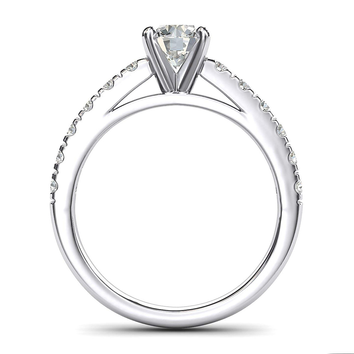 Women's Sterling Silver 1CT Classic 4-Prong Simulated Round Cut Diamond Solitaire Engagement Ring Large Side Stones (7)