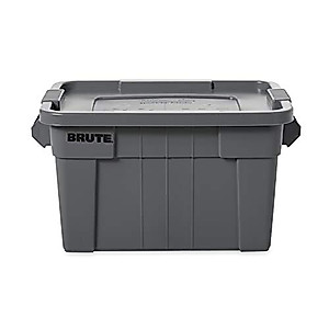 Rubbermaid Commercial Products BRUTE Tote Storage Bin with Lid, 20-Gallon, Gray, Rugged/Reusable Boxes for Moving/Camping/Garage/Basement Storage, Pack of 6
