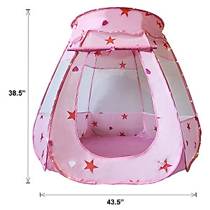 KingBee Pink Princess Pop Up Play Tent Ball Pit with Lights, Toys Gifts for Kids Girls Boys 3 4 5 6 Year Old, Baby and Toddler Will Love It. Easy Pop Up No Assembly Required, Indoor Outdoor Use (Pink)