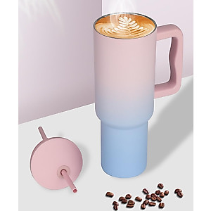 40 oz Tumbler with Handle and Straw & 6PCS Cup Accessories for 40 oz Cup - Vacuum Insulated Stainless Steel Double Wall Water Bottle Travel Coffee Mug - Holiday Gifts for Women Men (Bubble)