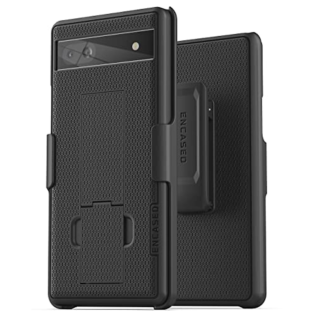 Encased DuraClip Designed for Pixel 6a Belt Clip Case (Slim-fit) Phone Holster Case with Kickstand, Black (Google Pixel 6a)